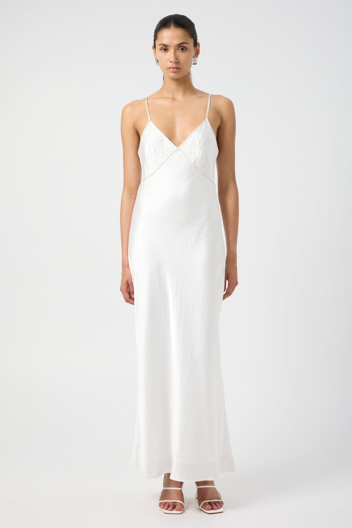 Crush Contrast Bind Cami Dress – White Bias Cut Satin Maxi | THIRD FORM ...