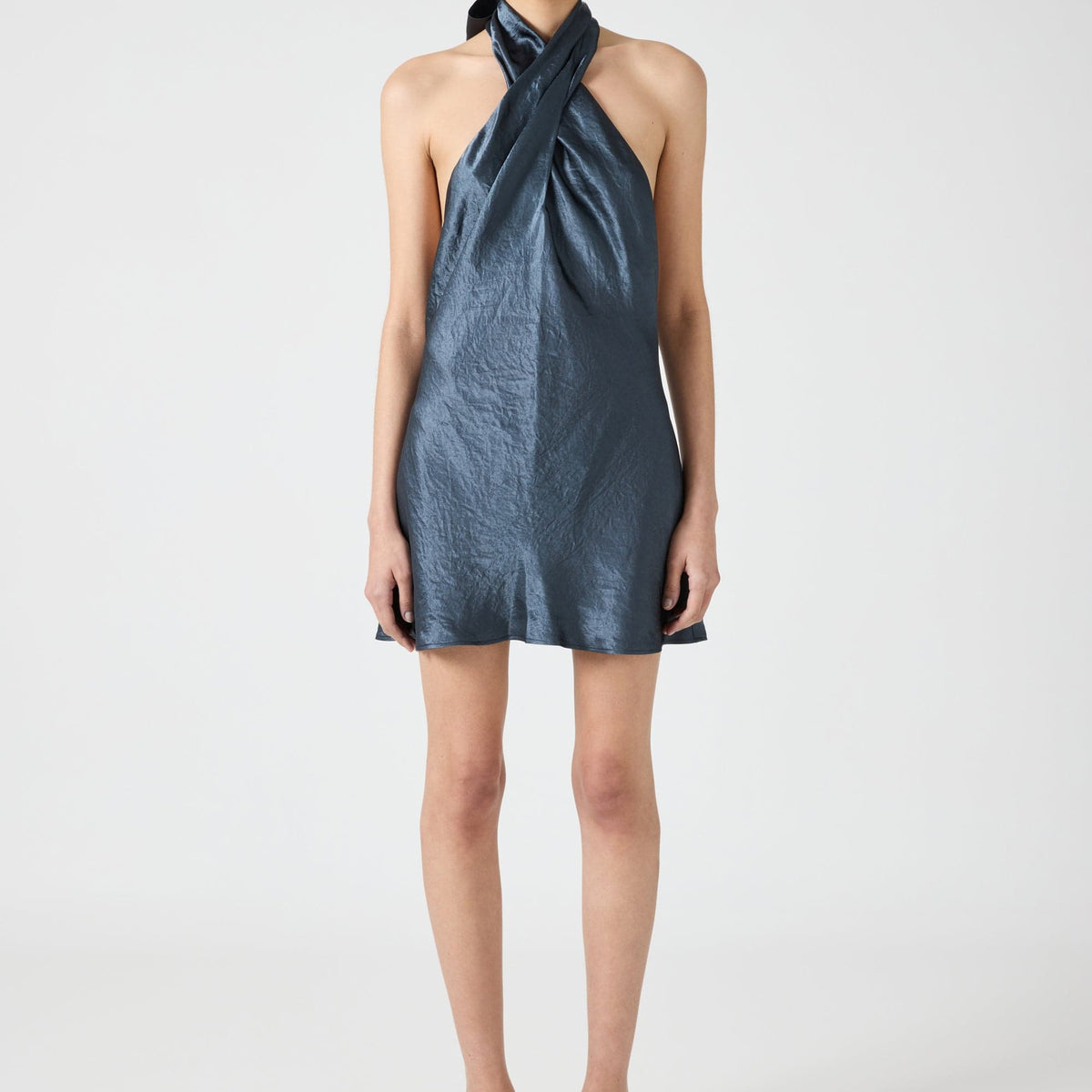 CRUSH WRAP NECK MINI | GUNMETAL | THIRD FORM | Women's Australian Fashion
