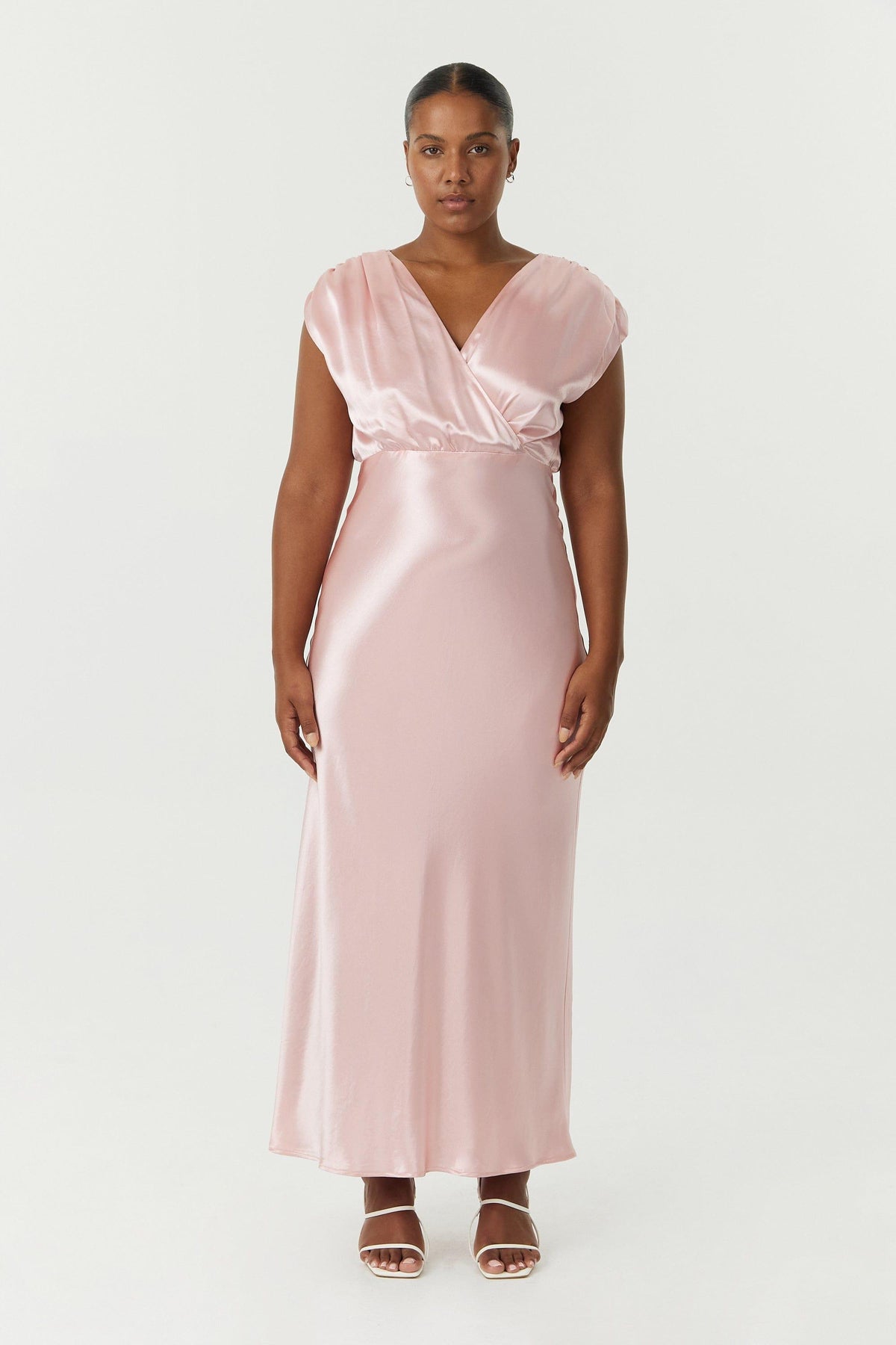 SATIN CROSS OVER GATHER DRESS | FAIRY FLOSS — THIRD FORM