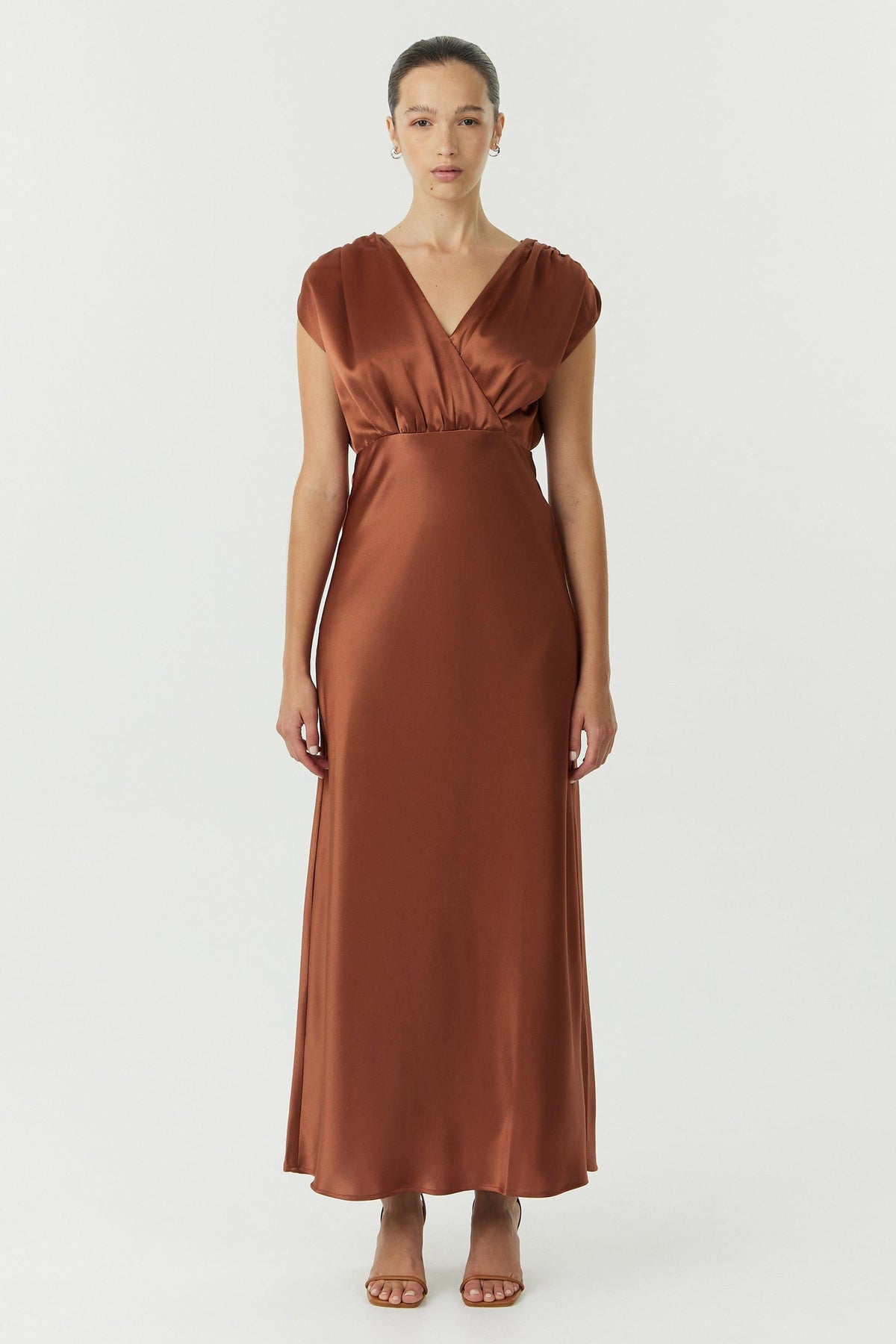 SATIN CROSS OVER GATHER DRESS | SPICE — THIRD FORM
