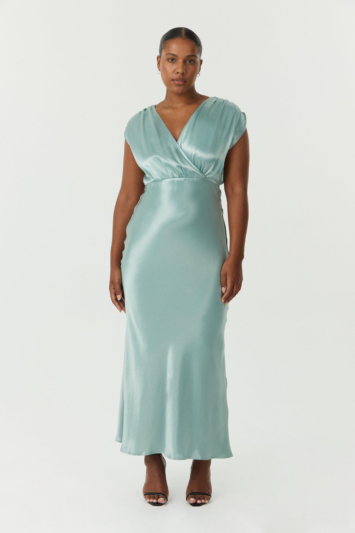 SATIN CROSS OVER GATHER DRESS | WAVE — THIRD FORM