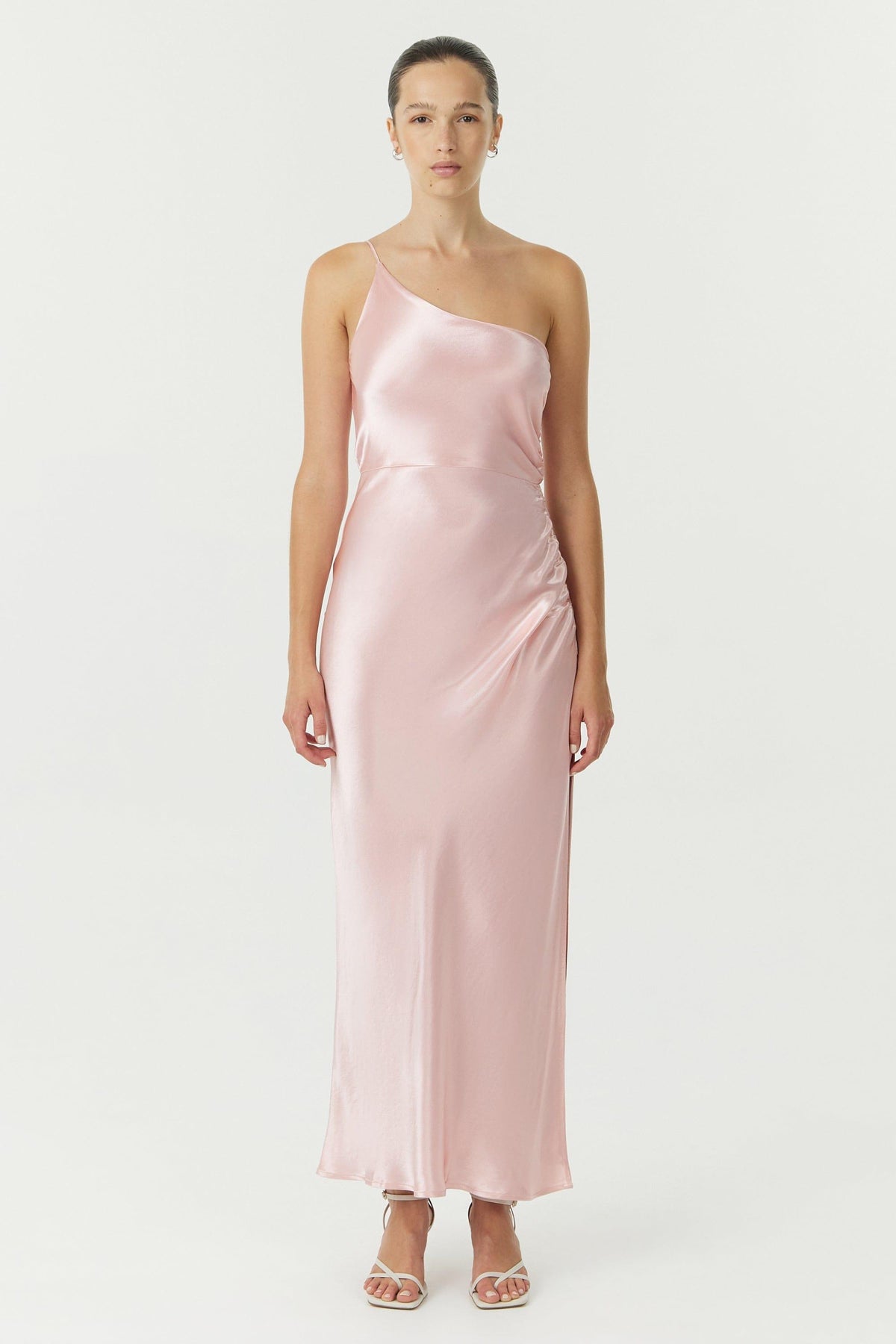 SATIN GATHER ONE SHOULDER DRESS | FAIRY FLOSS — THIRD FORM