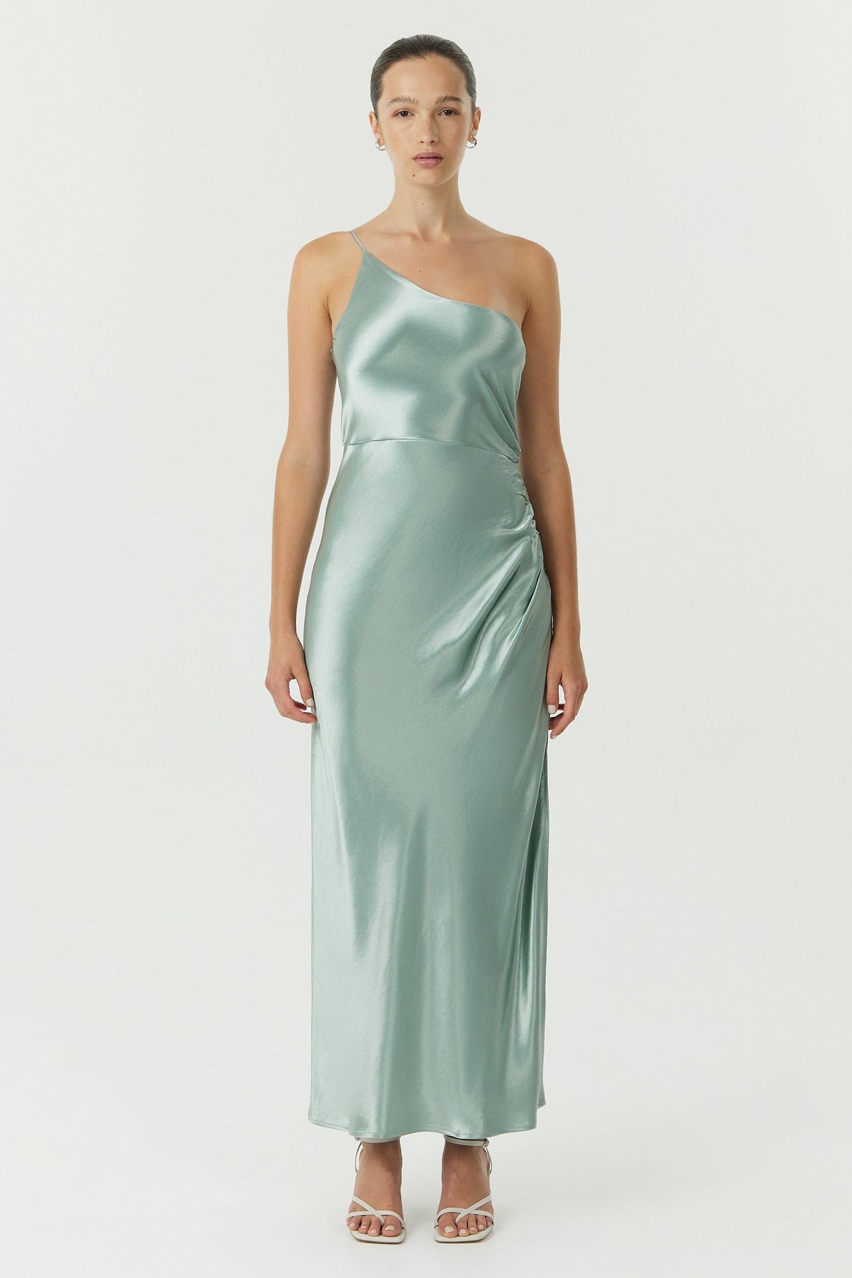 SATIN GATHER ONE SHOULDER DRESS | WAVE — THIRD FORM